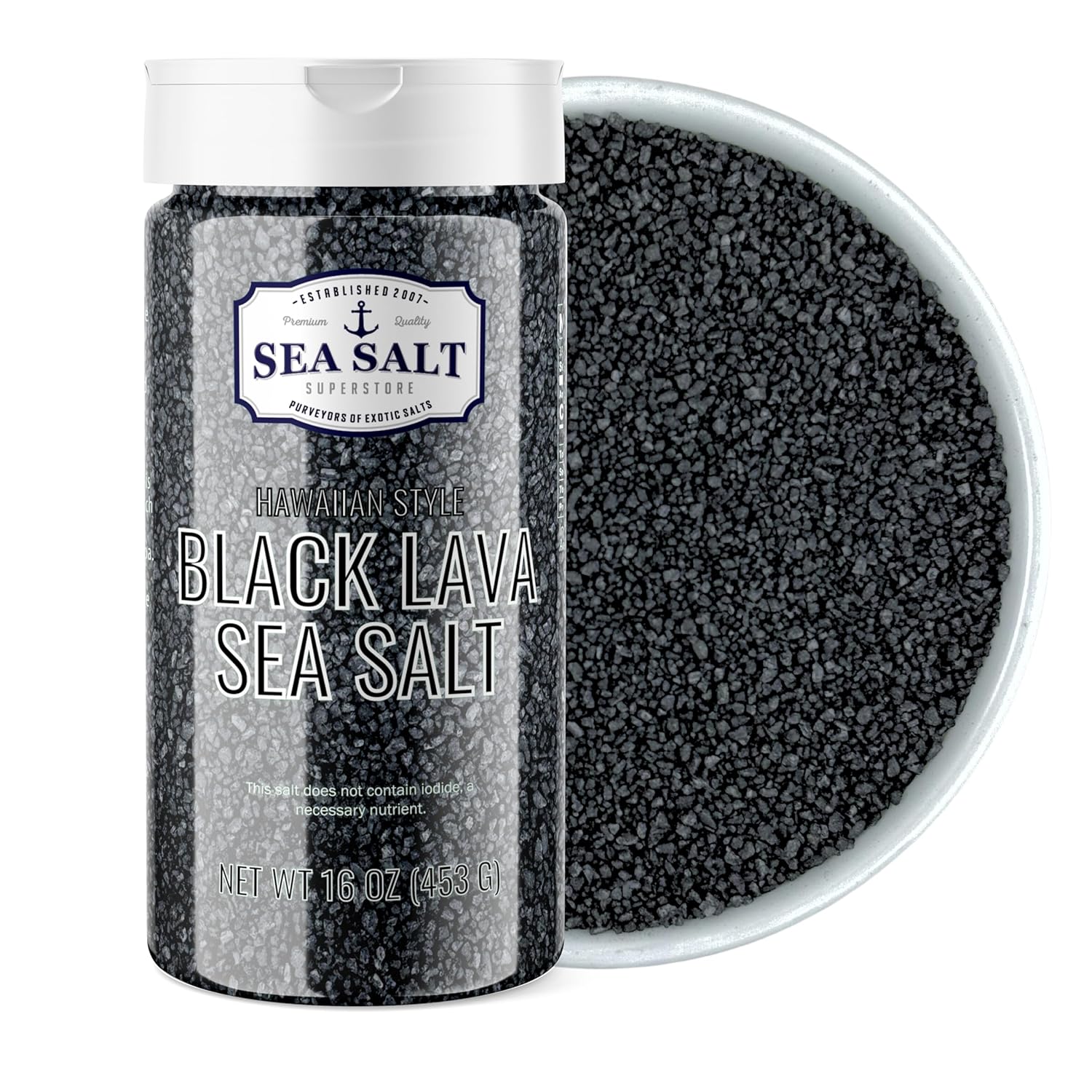 Black Lava Sea Salt - 16 oz Shaker for Gourmet Cooking